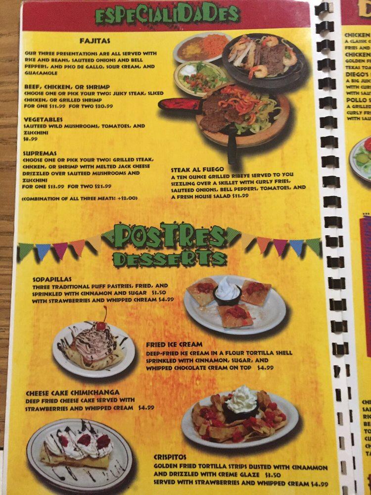 Menu at Diego's Fresh Mex restaurant, Flippin