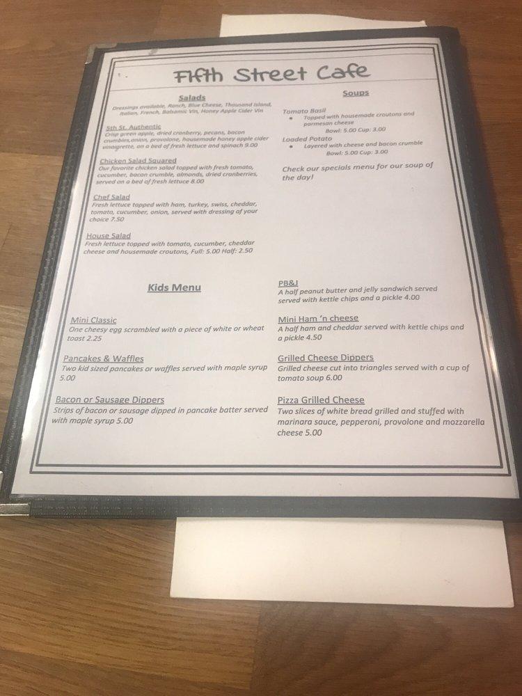 Menu at Fifth Street Cafe, Marysville