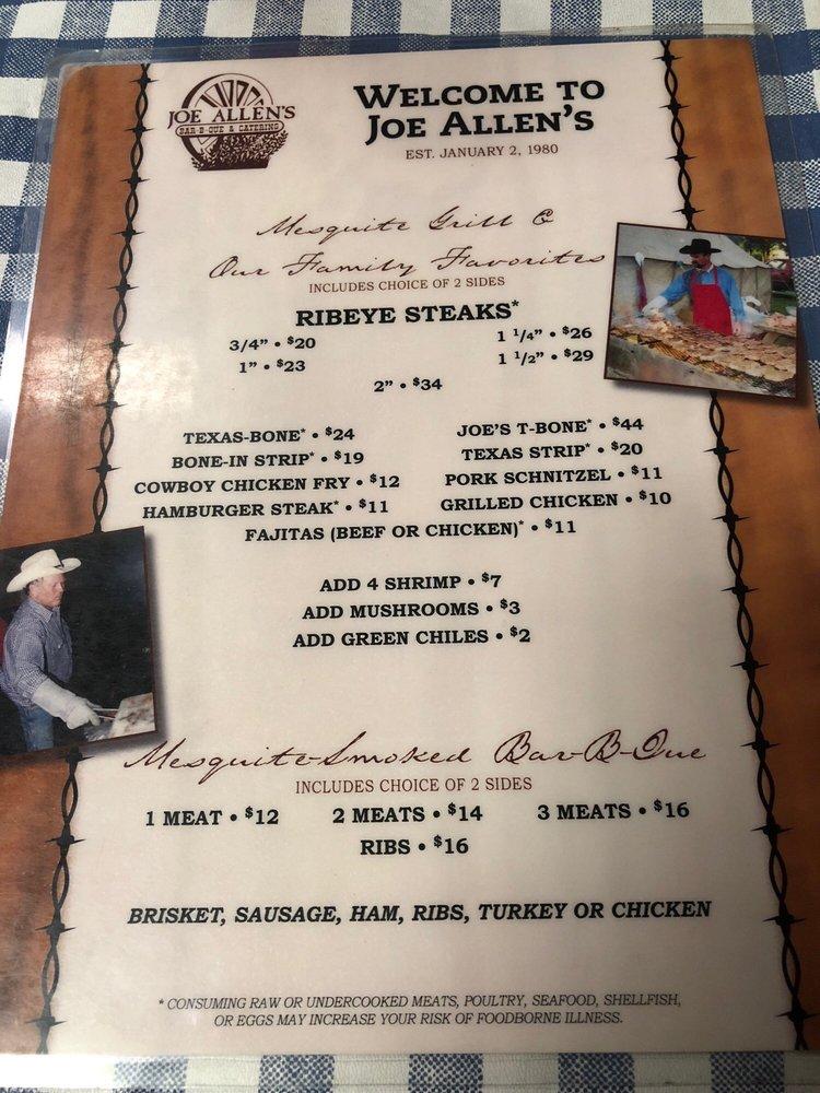 Menu at Joe Allen's Catering BBQ, Abilene
