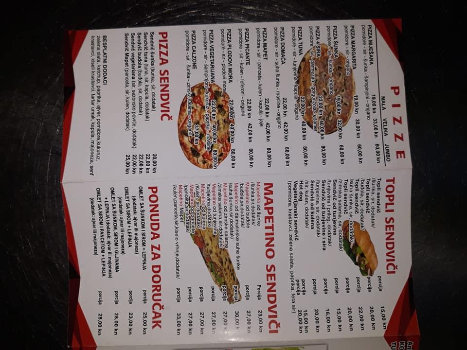 Menu at Fast Food Mapet, Šibenik