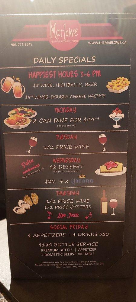 Menu at Marlowe Restaurant & Bar, Richmond Hill