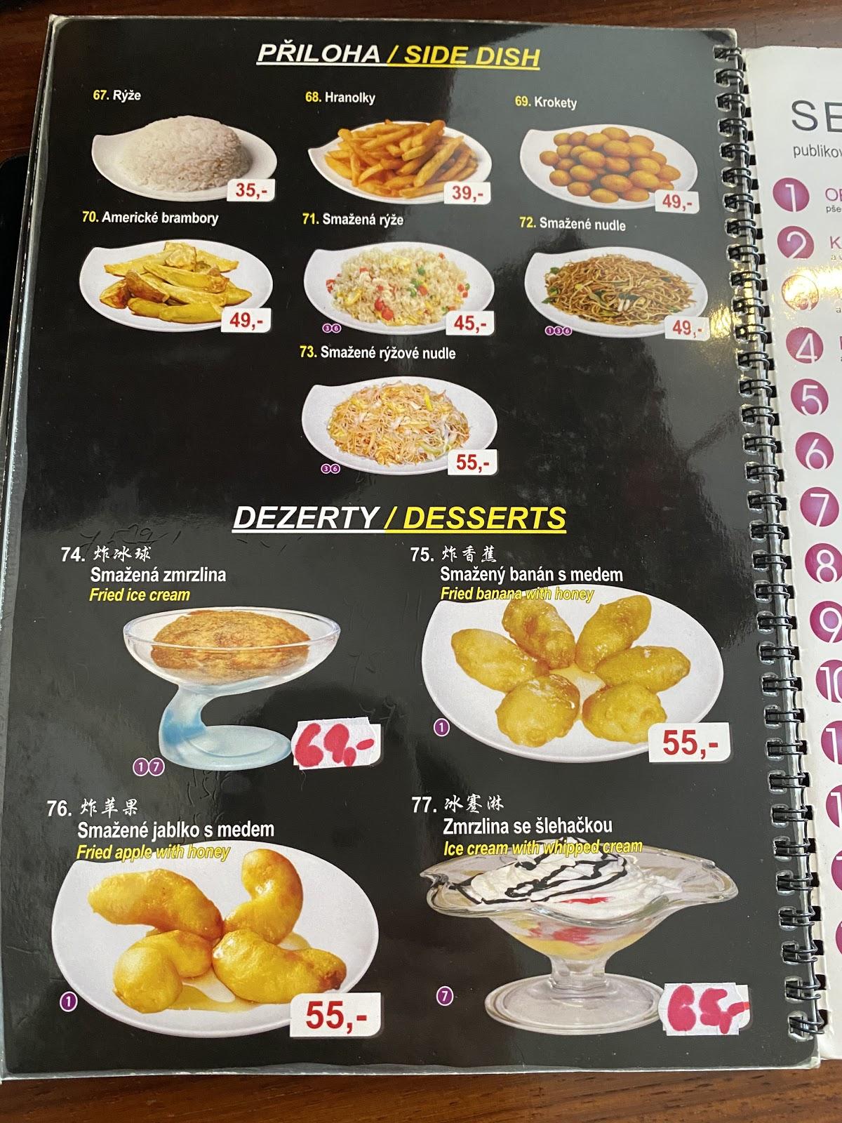 Menu at Shu Xiang Lou (Čínská restaurace) restaurant, Milevsko