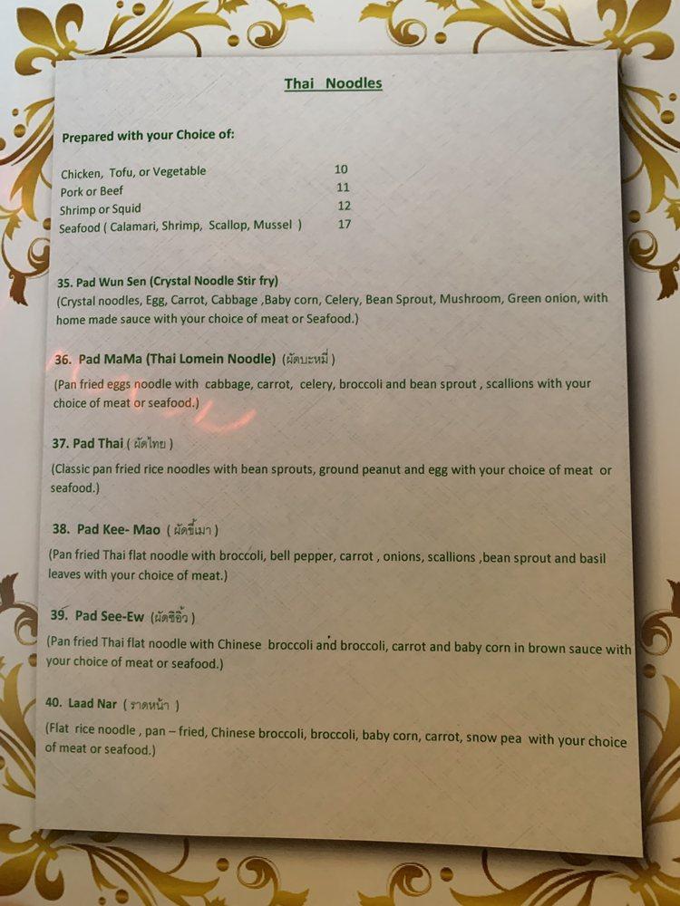 Menu at Thai E-San Restaurant, Myrtle Beach
