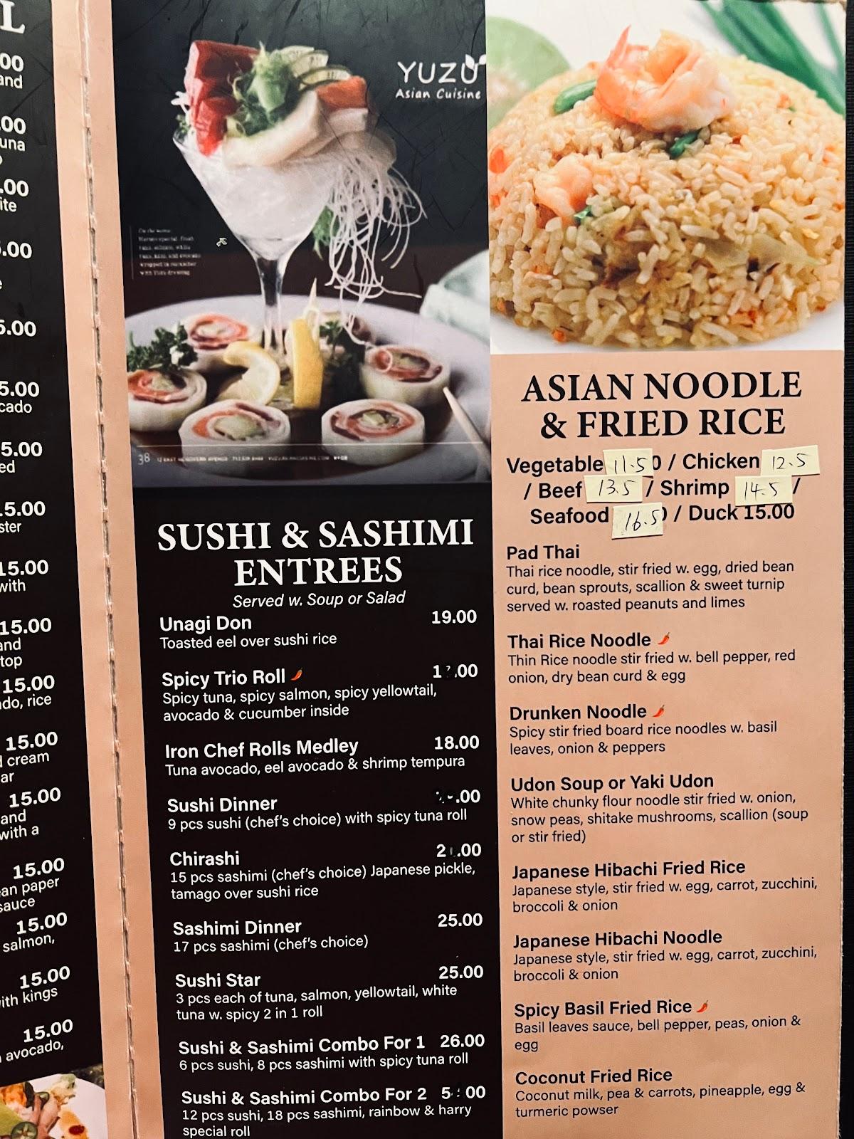 Menu at Yuzu Asian Cuisine restaurant, Lancaster