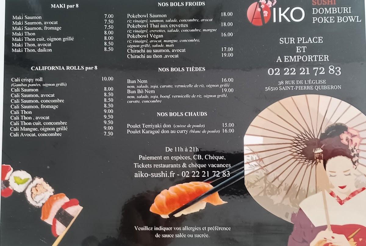 Menu at Aiko sushi Saint Pierre Quiberon restaurant, Saint-Pierre-Quiberon