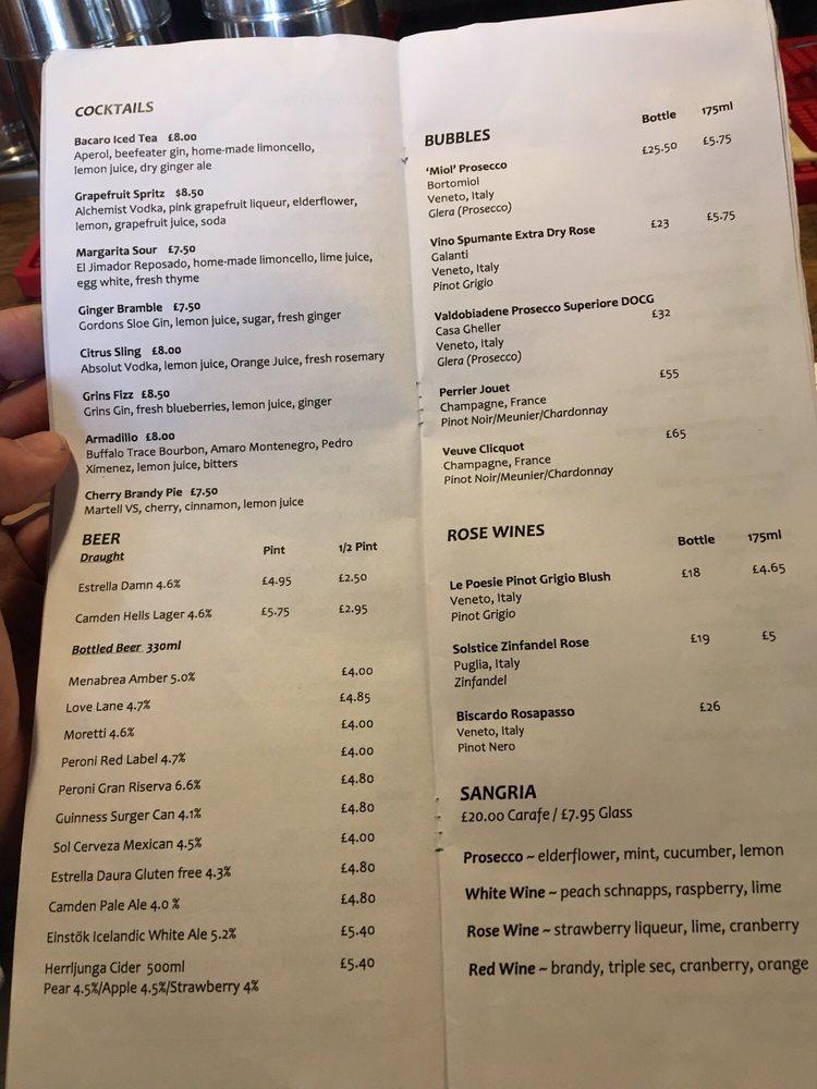 Menu at Bacaro pub & bar, Liverpool