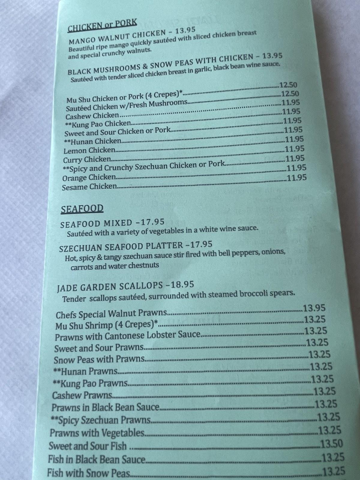 Menu at Canton restaurant, Petaluma