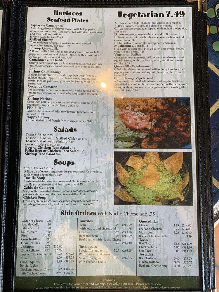 Menu at Cazadores restaurant, Ridgeland