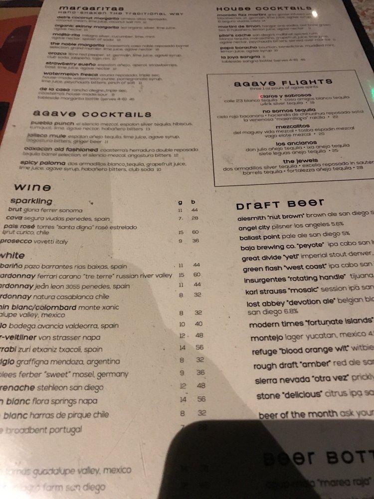 Menu at Coasterra restaurant, San Diego, 880 Harbor Island Dr