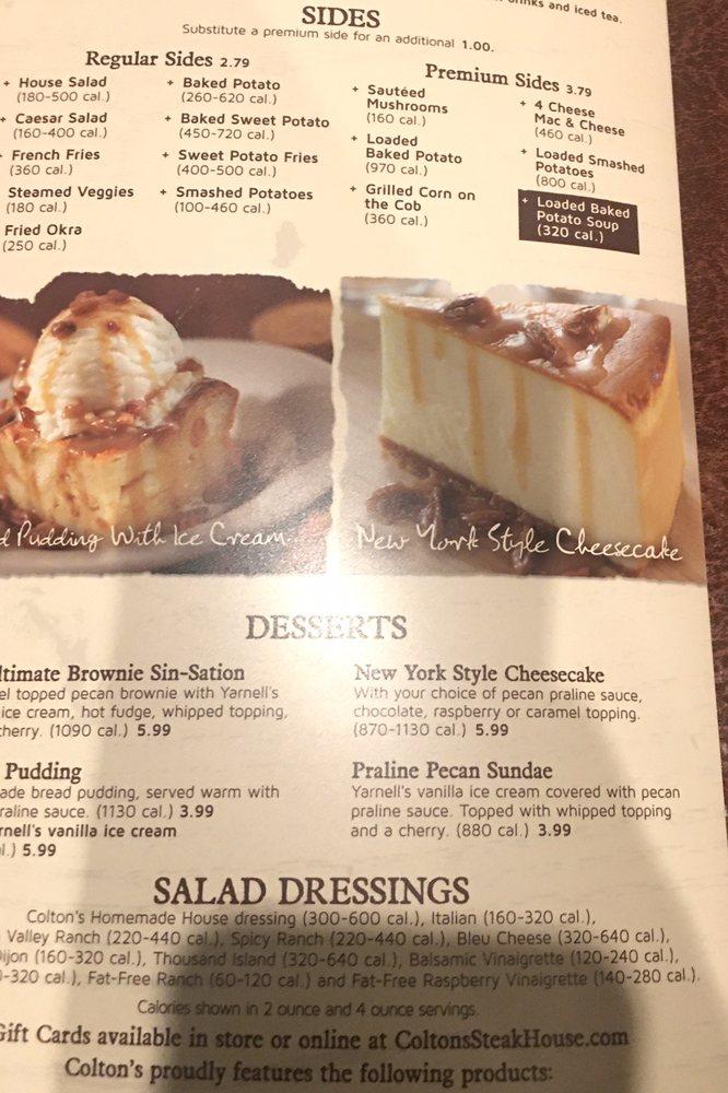 Menu at Colton's Steak House & Grill steakhouse, Memphis, US-64