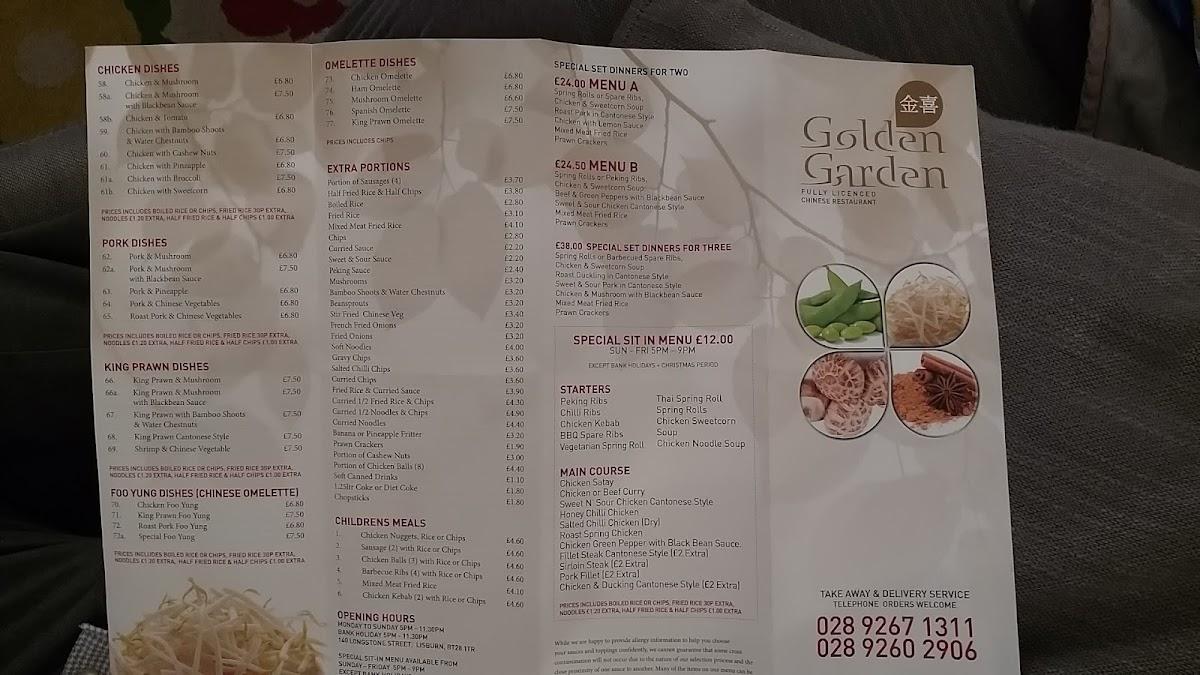 Menu at Golden Garden restaurant, Lisburn, 140 Longstone St