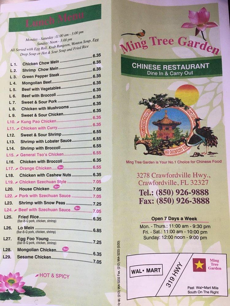Menu at New ming tree restaurant, Crawfordville