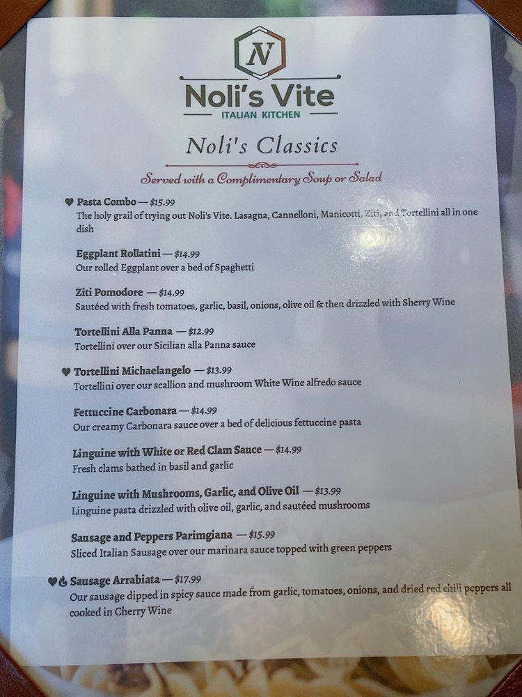 Menu at Noli's Vite pizzeria, New Braunfels