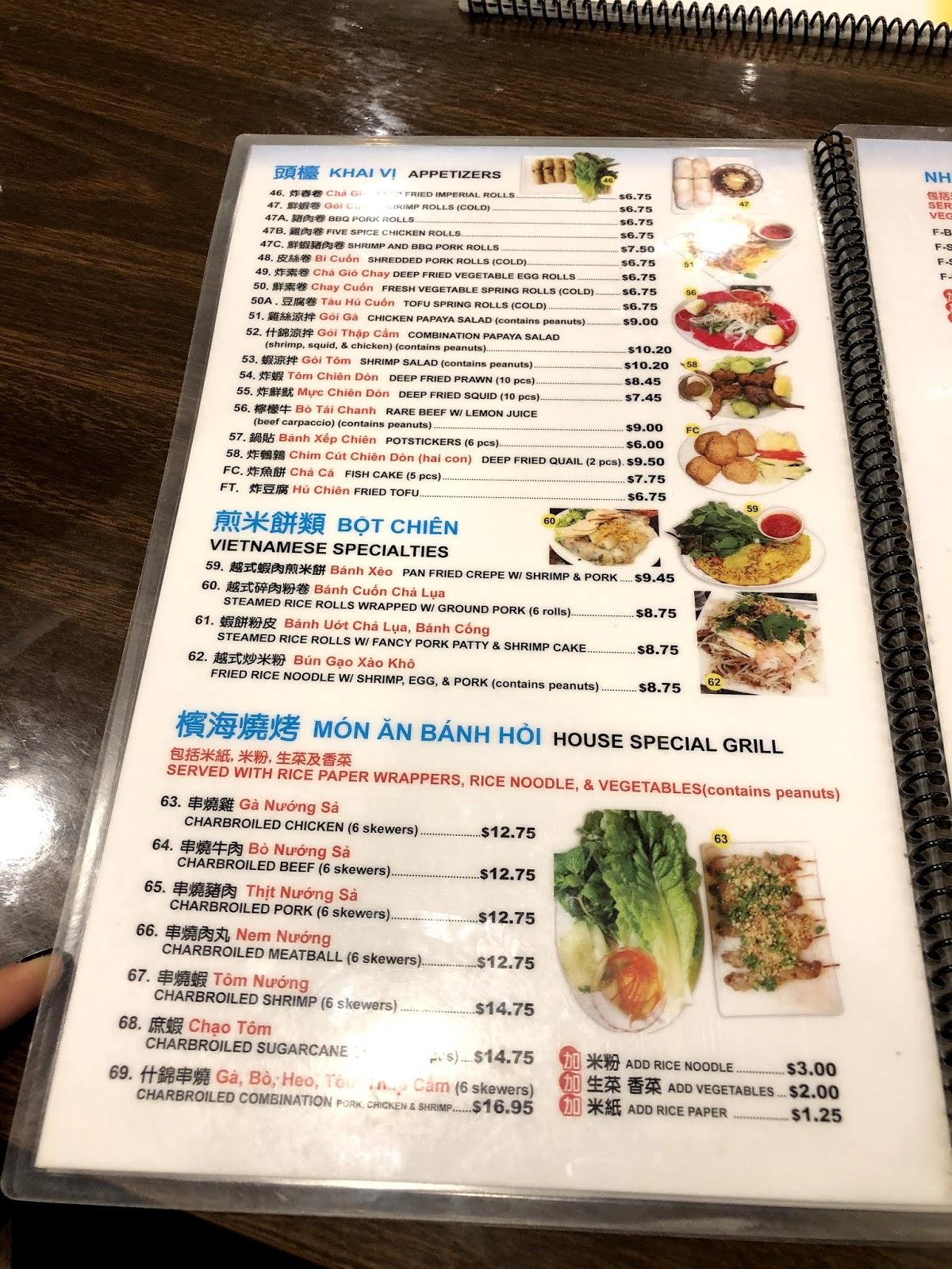 Menu at Phở Hà Tiên restaurant, San Francisco