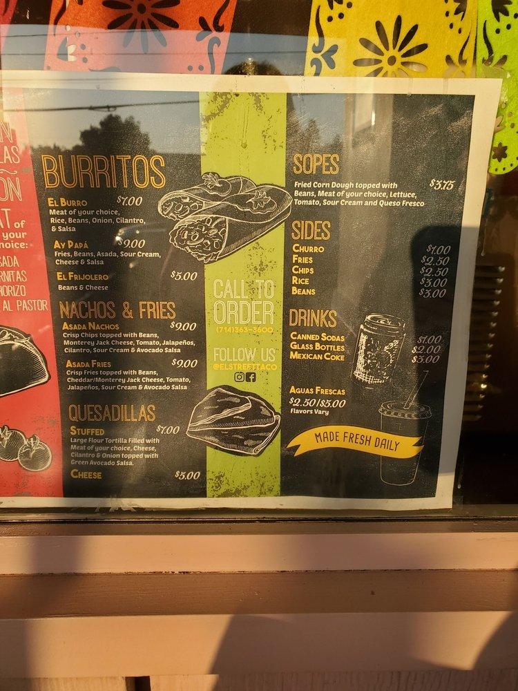 Menu at Street Taco restaurant, Anaheim