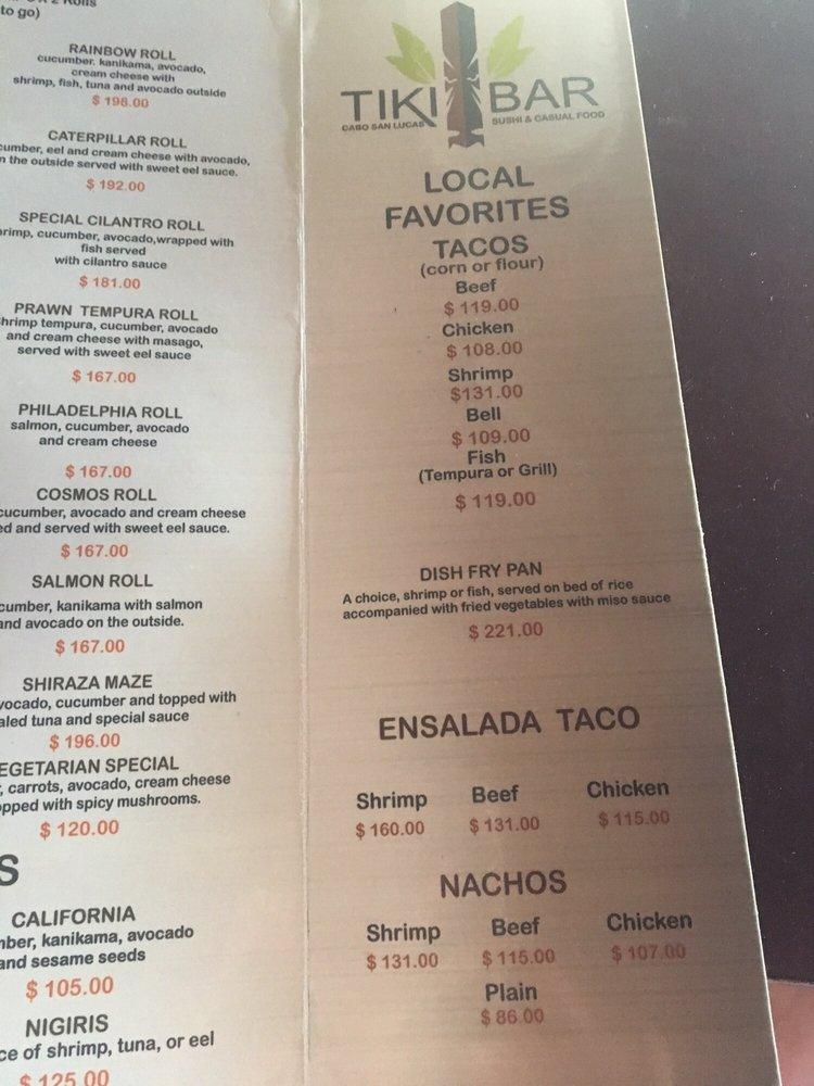 Menu at Tiki Bar, Cabo San Lucas