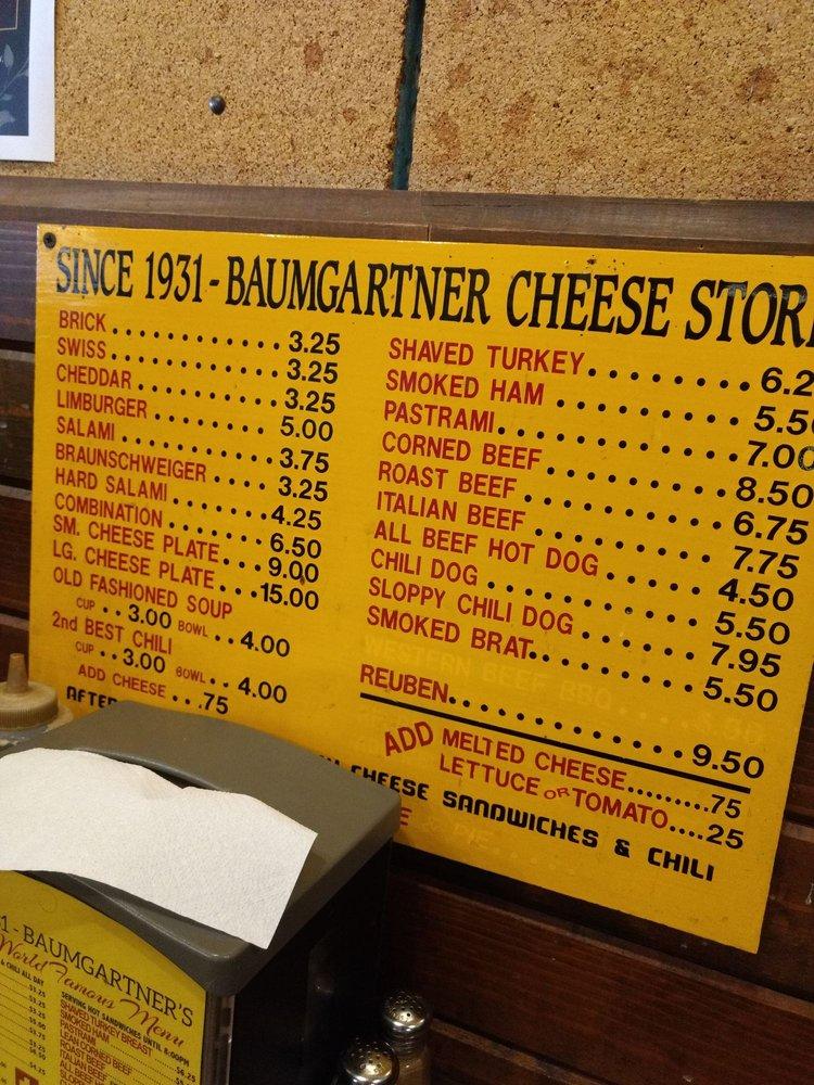 Menu at Baumgartner's Cheese Store & Tavern pub & bar, Monroe