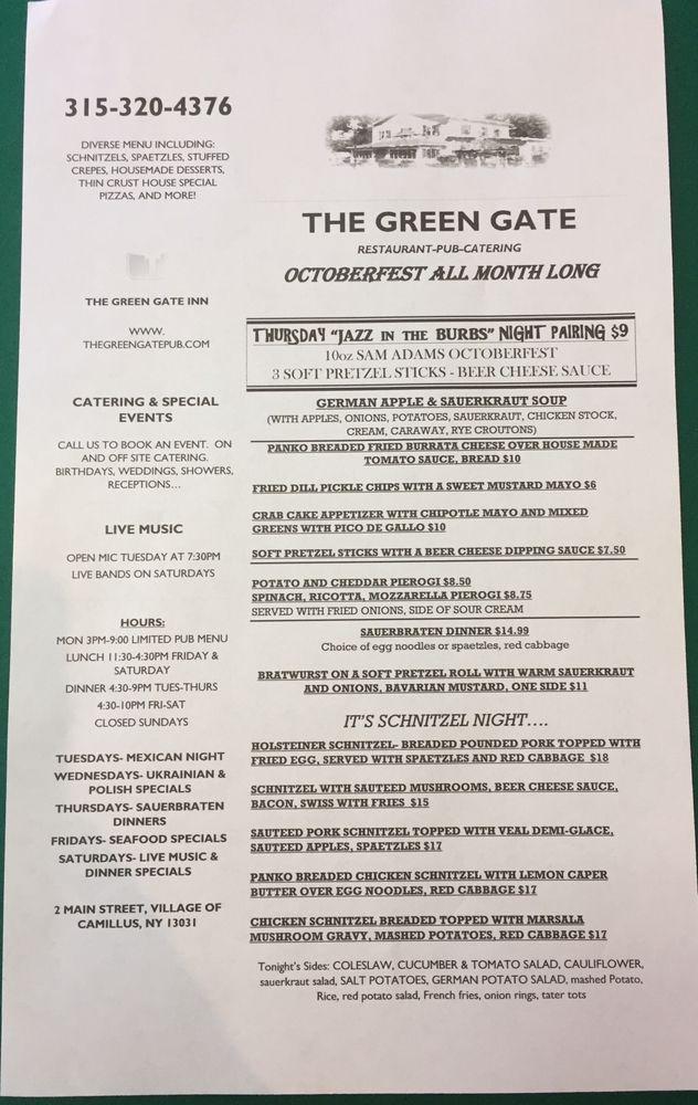 Menu at Green Gate Inn pub & bar, Camillus