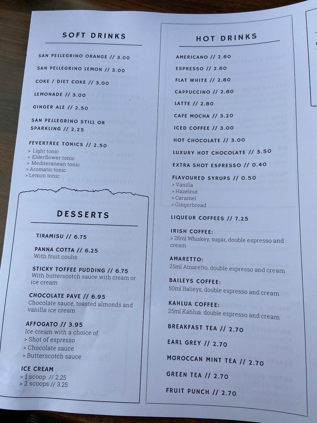 Menu at Misto restaurant, Ambleside