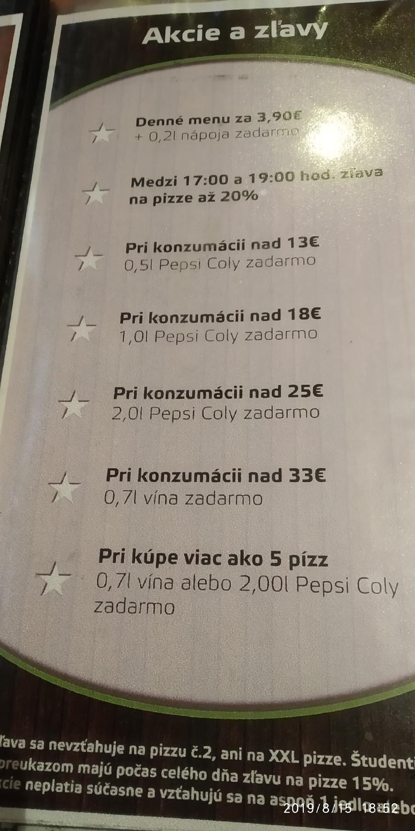 Menu at Restauracia a pizzeria Novstav, Turčianske Teplice