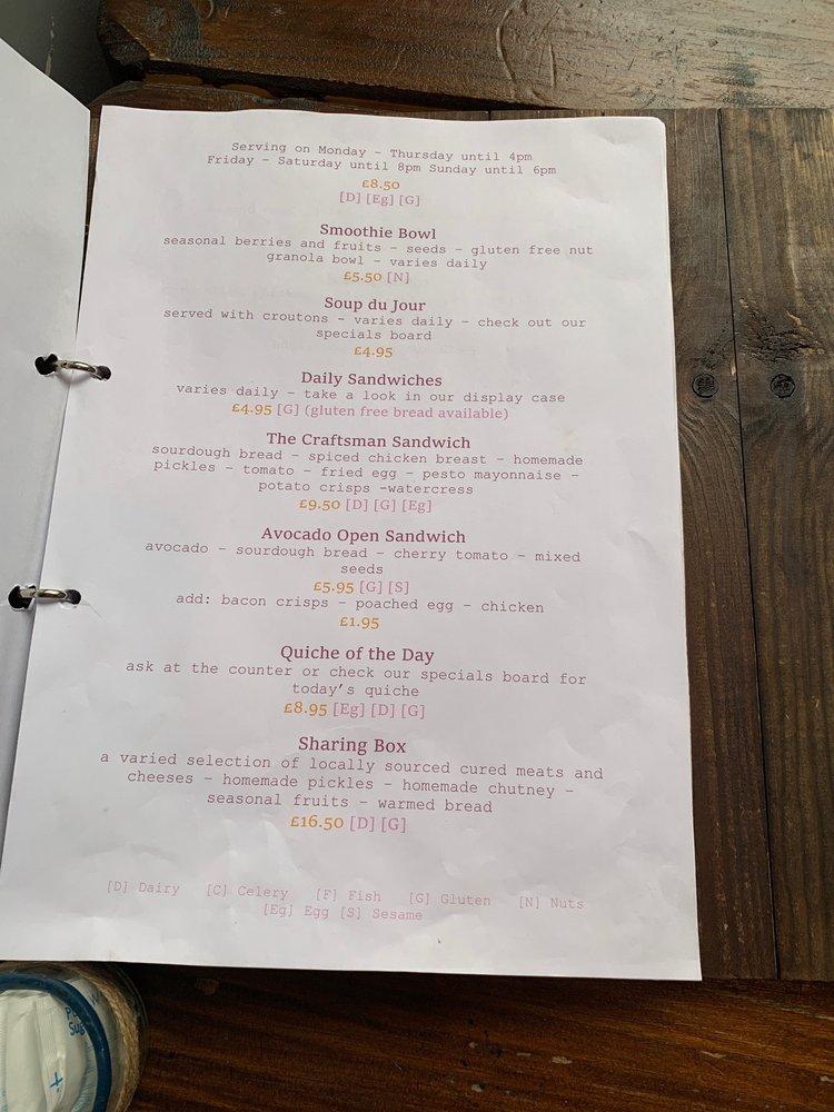 Menu at The Craftsman Company - Coffee & Ale House pub & bar, Aberdeen