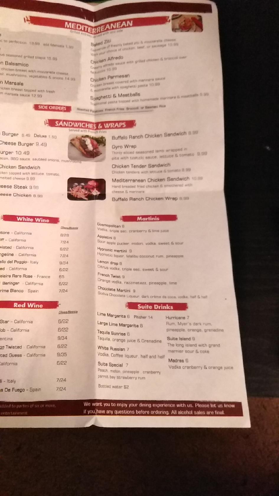 Menu at The Suite Bar & Grill, Columbus