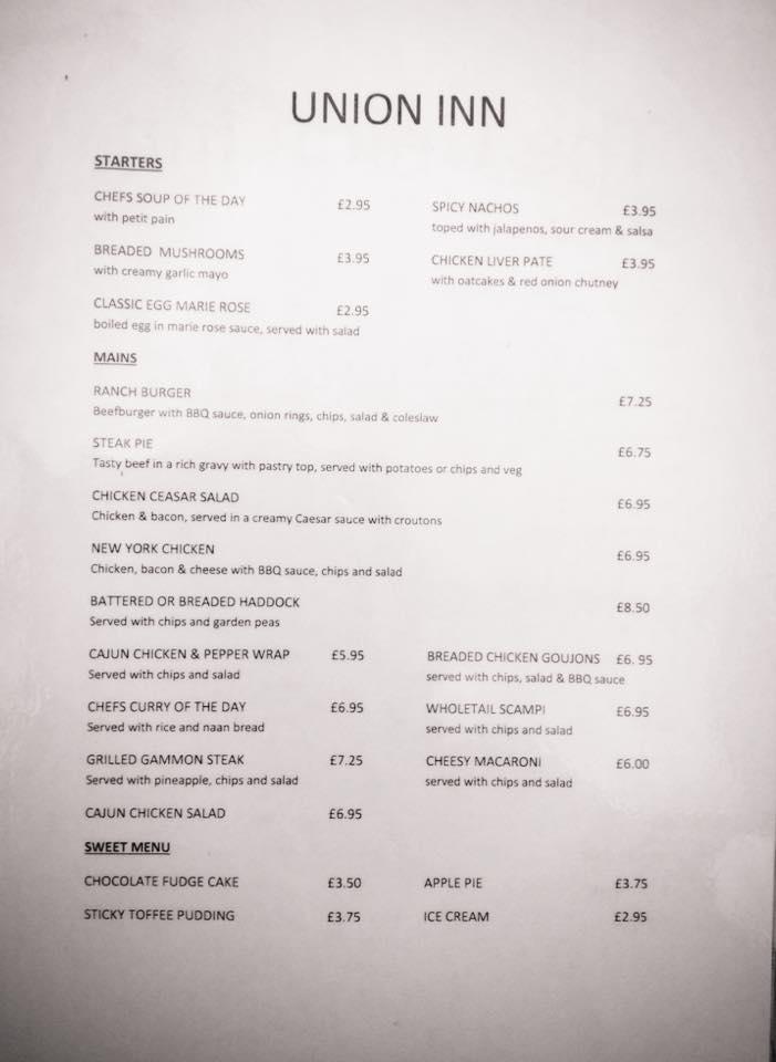 Menu at Union Inn pub & bar, Falkirk