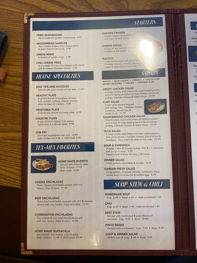 Menu at Woodbridge Restaurant, Oklahoma City, NW 39th St
