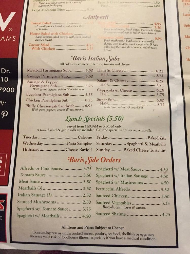 Menu at Baris, Waco, 904 N Valley Mills Dr