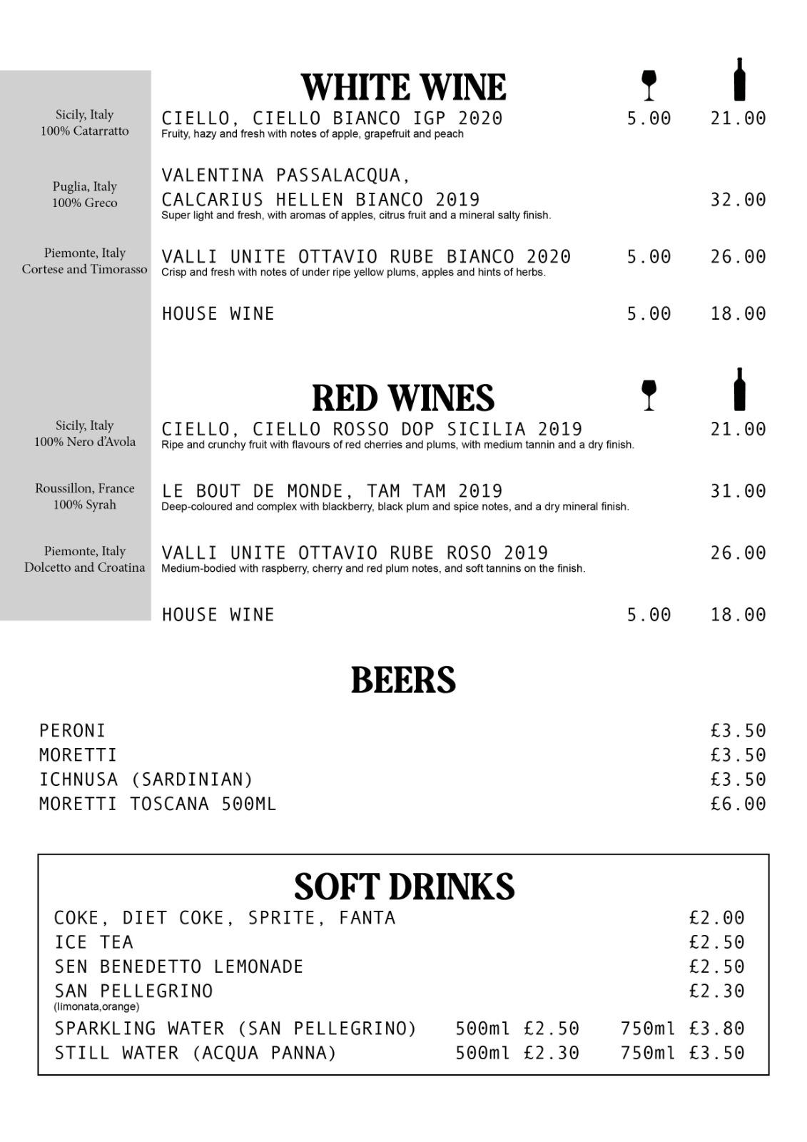 Carta del restaurante Casa Mensa, Londres