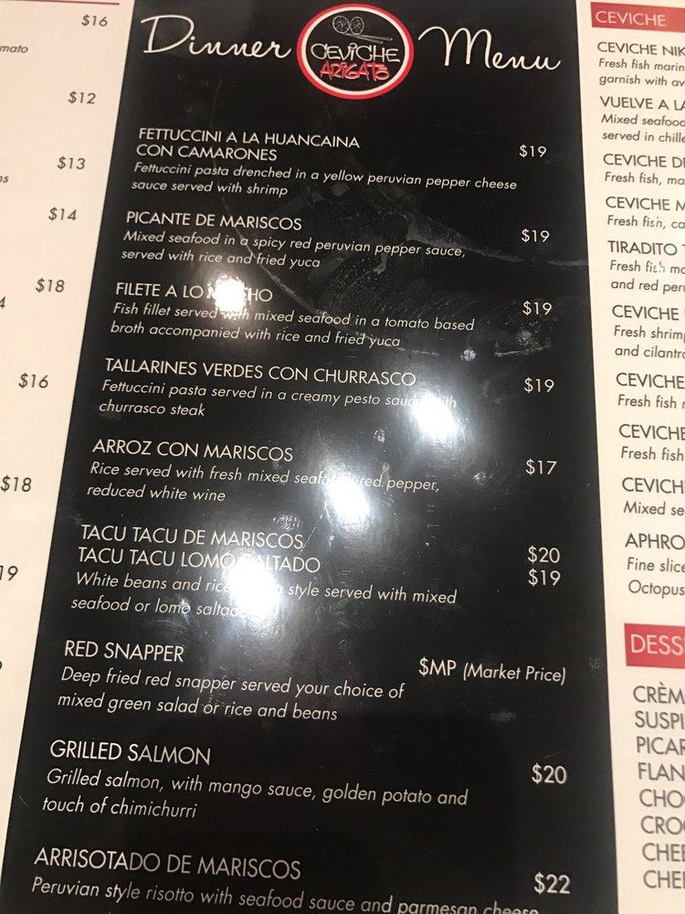 Menu at Ceviche Arigato restaurant, Lake Park, 10th St