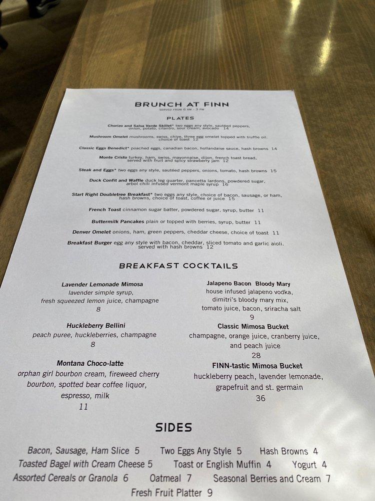 Menu at FINN restaurant, Missoula
