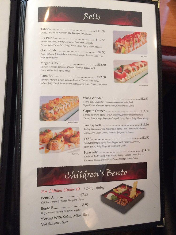 Menu at Harumi Sushi restaurant, Round Hill Village