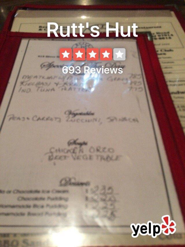 Menu at Rutt's Hut restaurant, Clifton