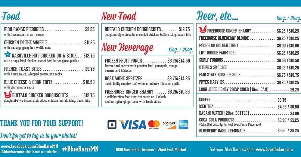 Menu at The Blue Barn, Falcon Heights