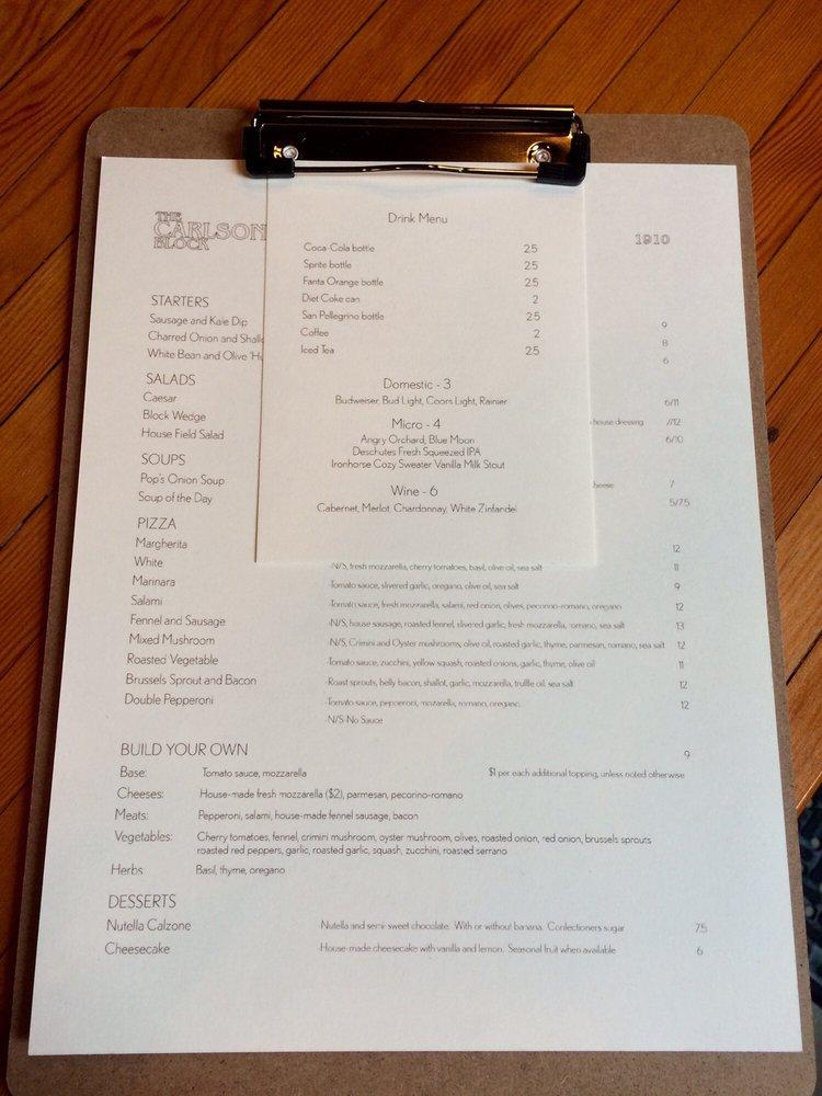 Menu at The Carlson Block pizzeria, Wilkeson