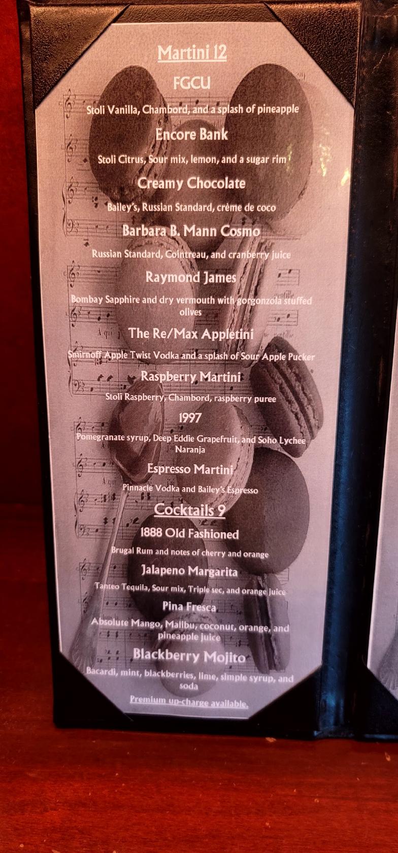 Menu at University Grill steakhouse, Fort Myers, Cypress Lake Dr