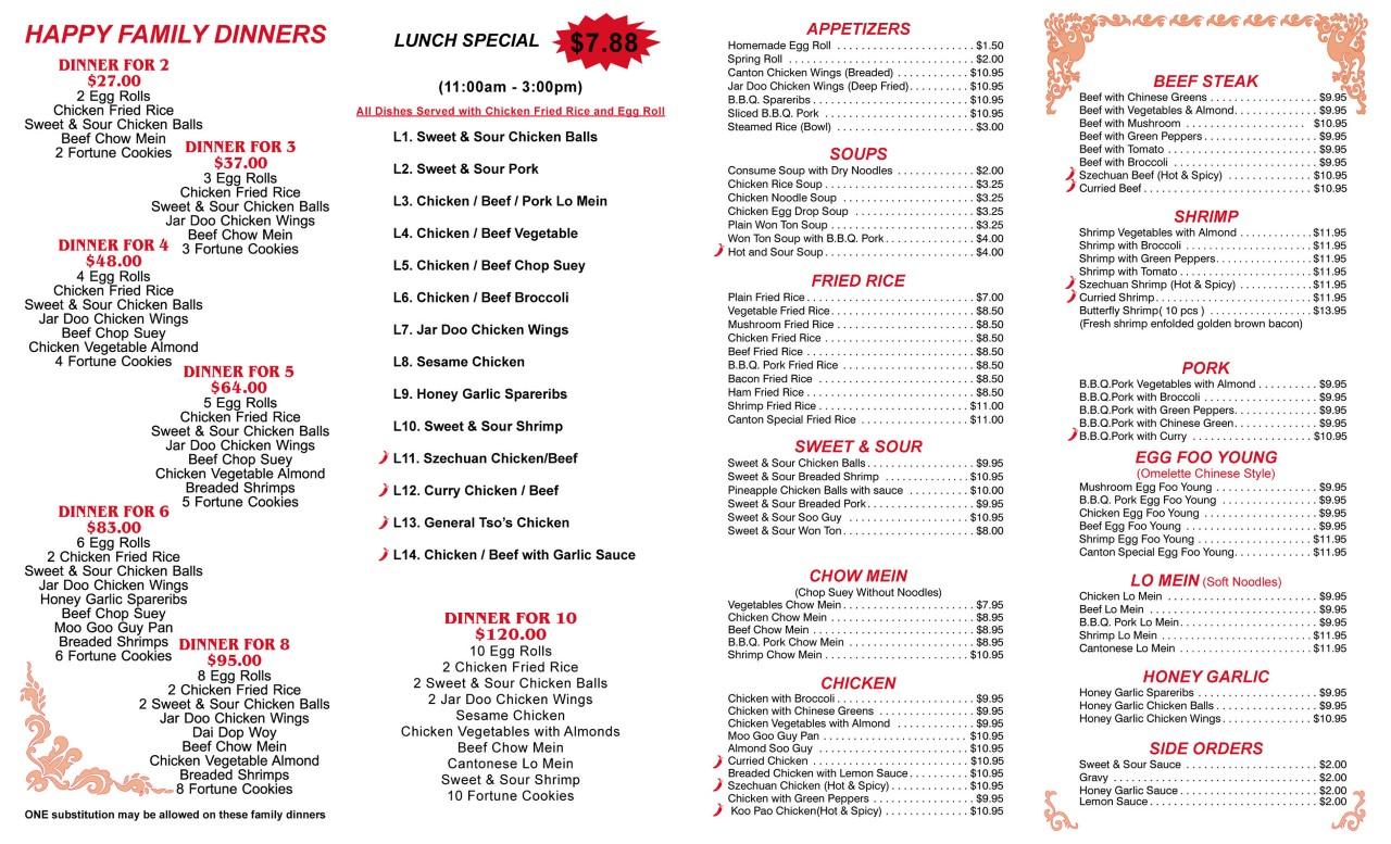 Menu at Canton Buffet Restaurant, Hanover