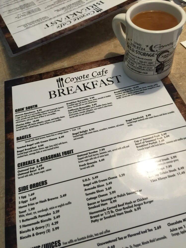 Menu at Coyote Cafe, Vista