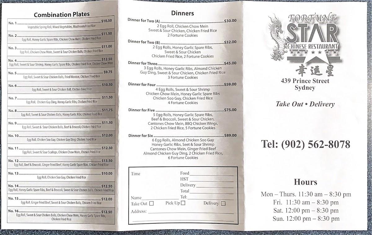 Menu at Fortune Star Chinese Restaurant, Sydney