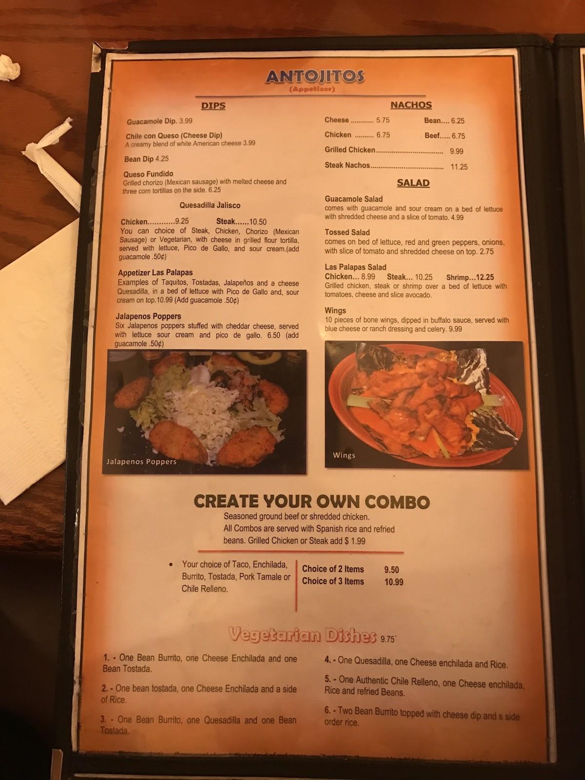 Carta de Las Palapas Mexican Restaurant, Bangor