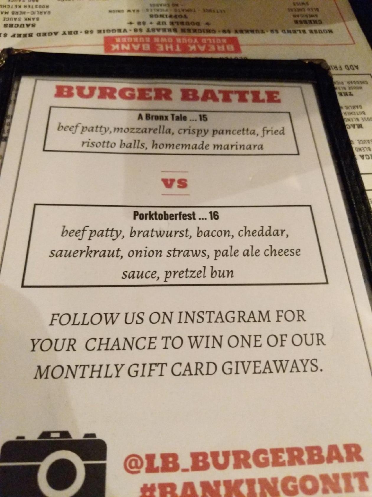 Menu at Left Bank Burger Bar, Jersey City