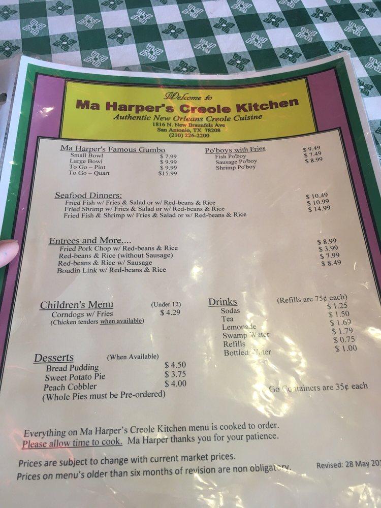 Menu at Ma Harper's Creole Kitchen desserts, San Antonio