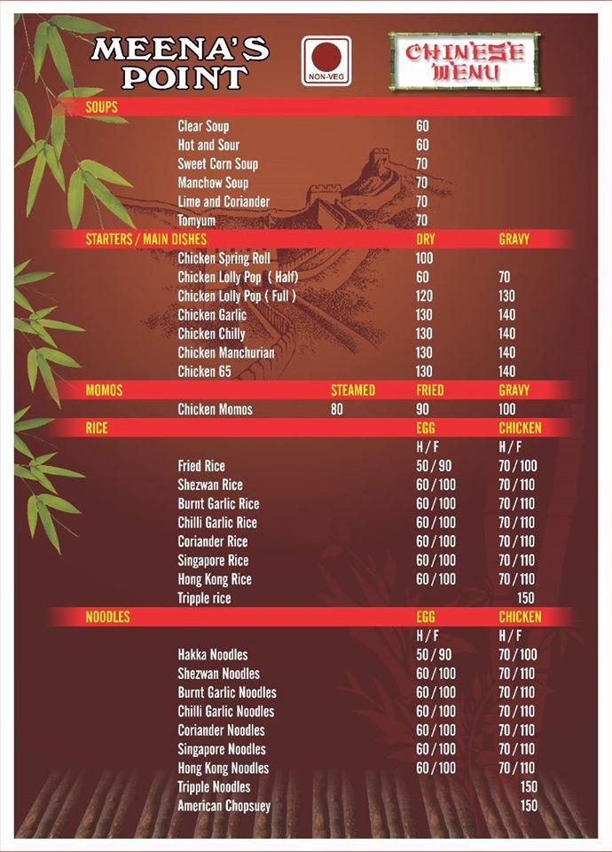 Menu at Meena's Point Cafe, Pune, Narayan Annaji Shinde Rd