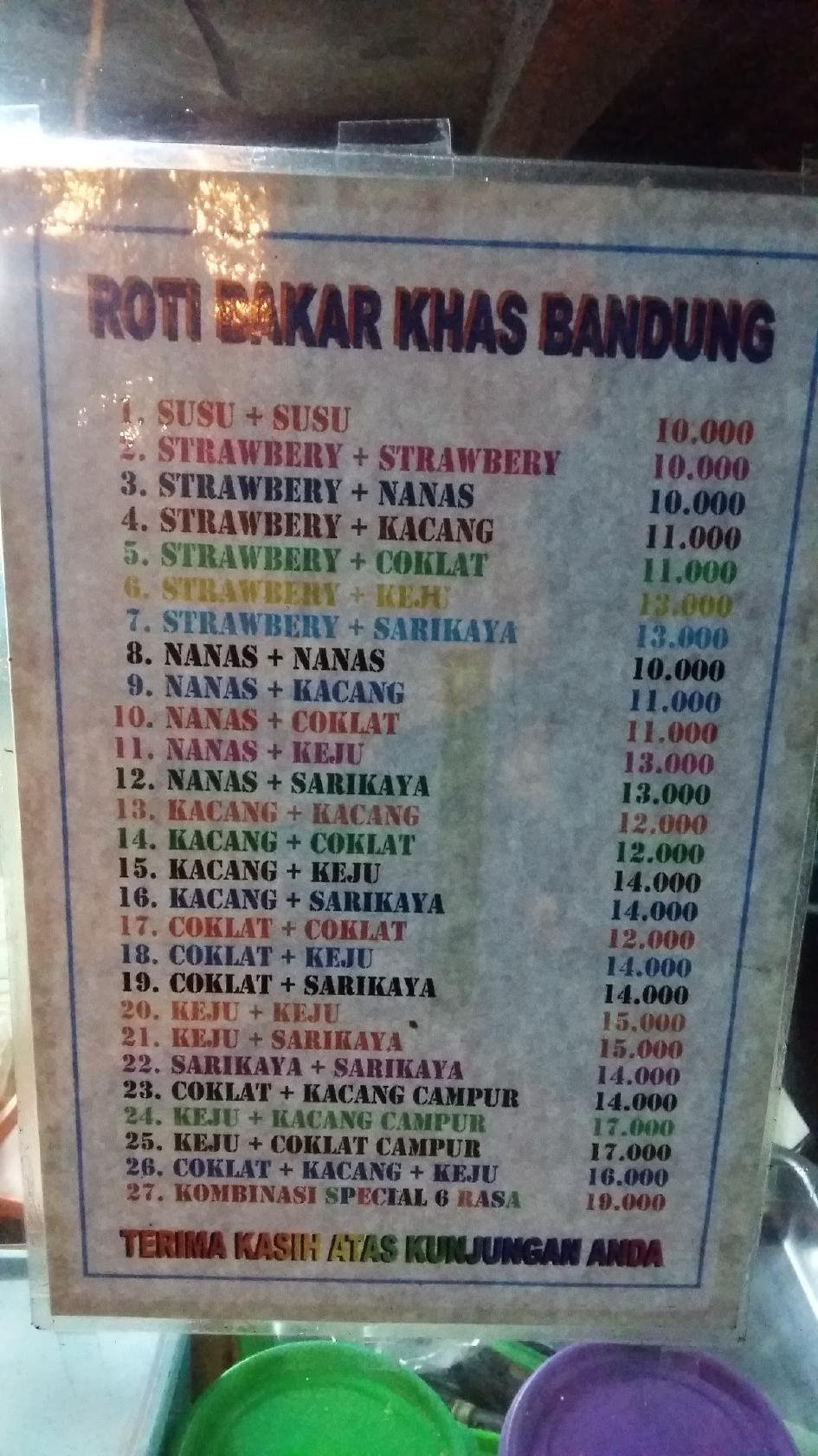 Menu at Roti Bakar Aneka Rasa, Pembataan