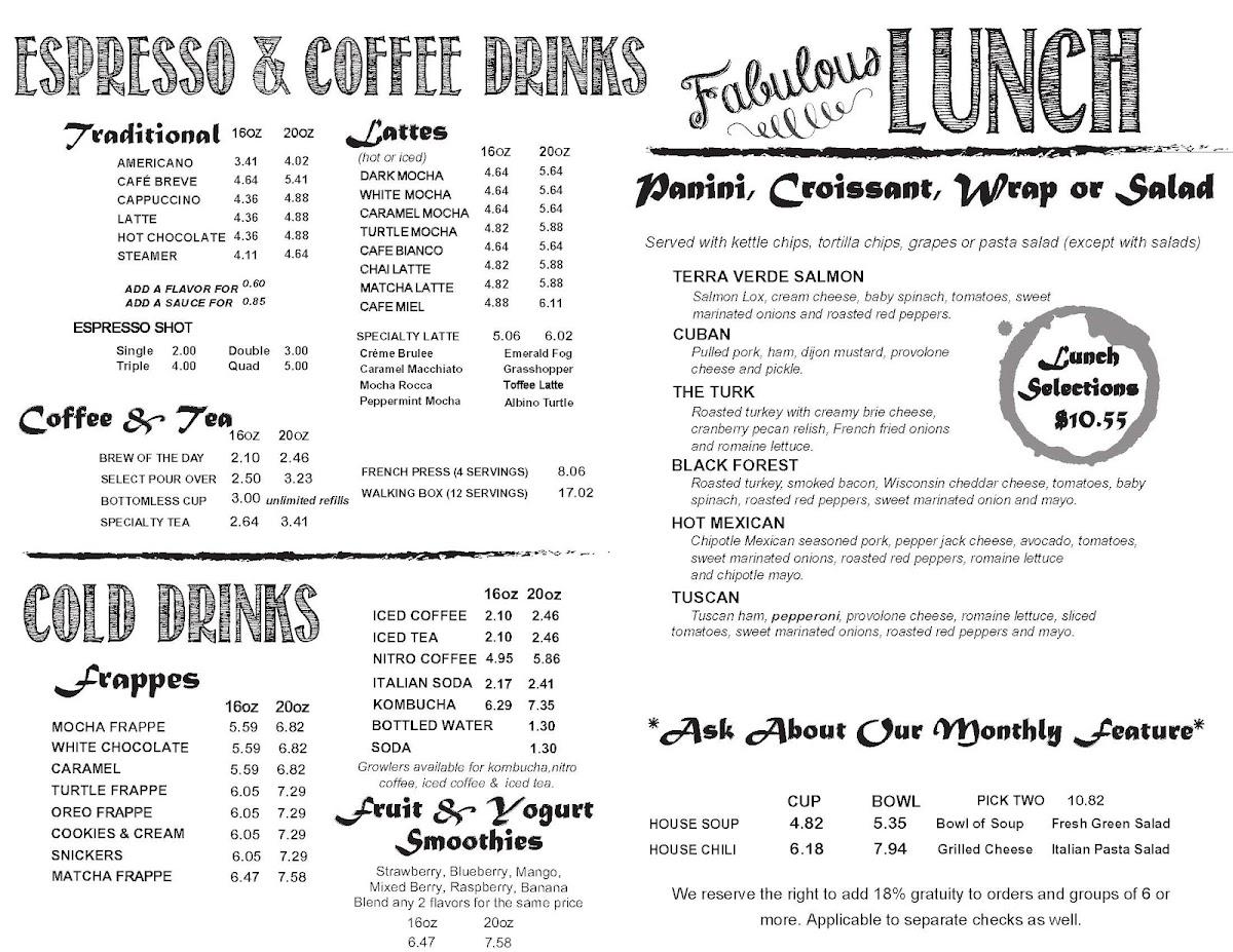 Menu at Terra Verde Coffeehouse cafe, Chilton