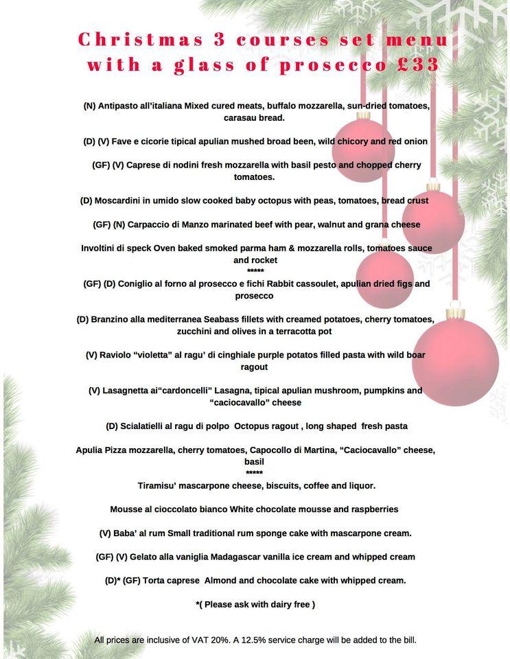 Menu at APULIA restaurant, London