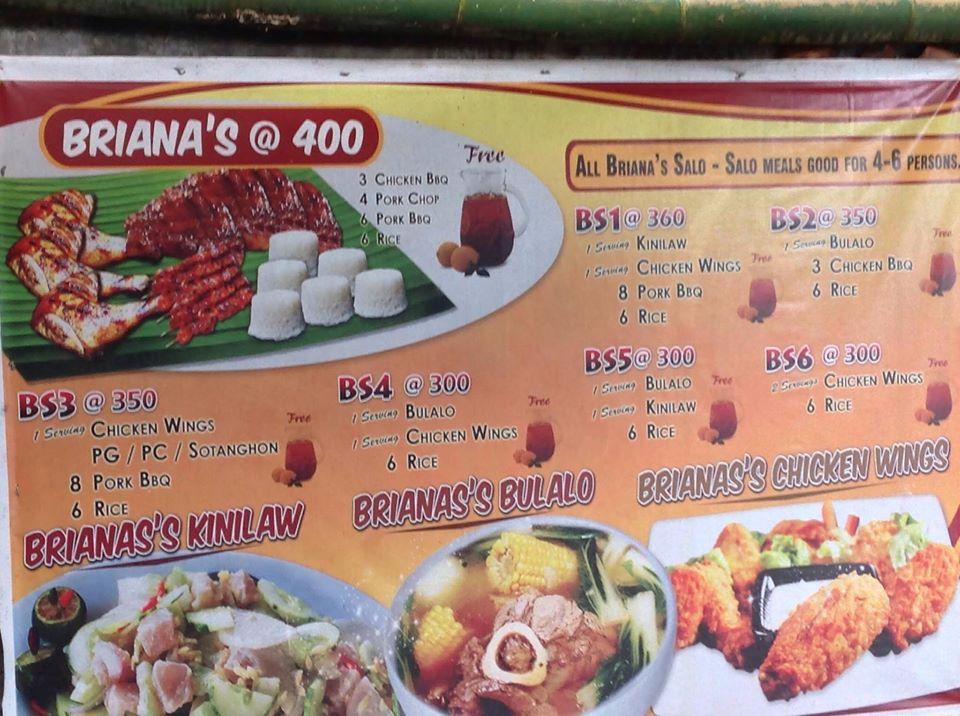 Carta del restaurante Brianas, Dávao
