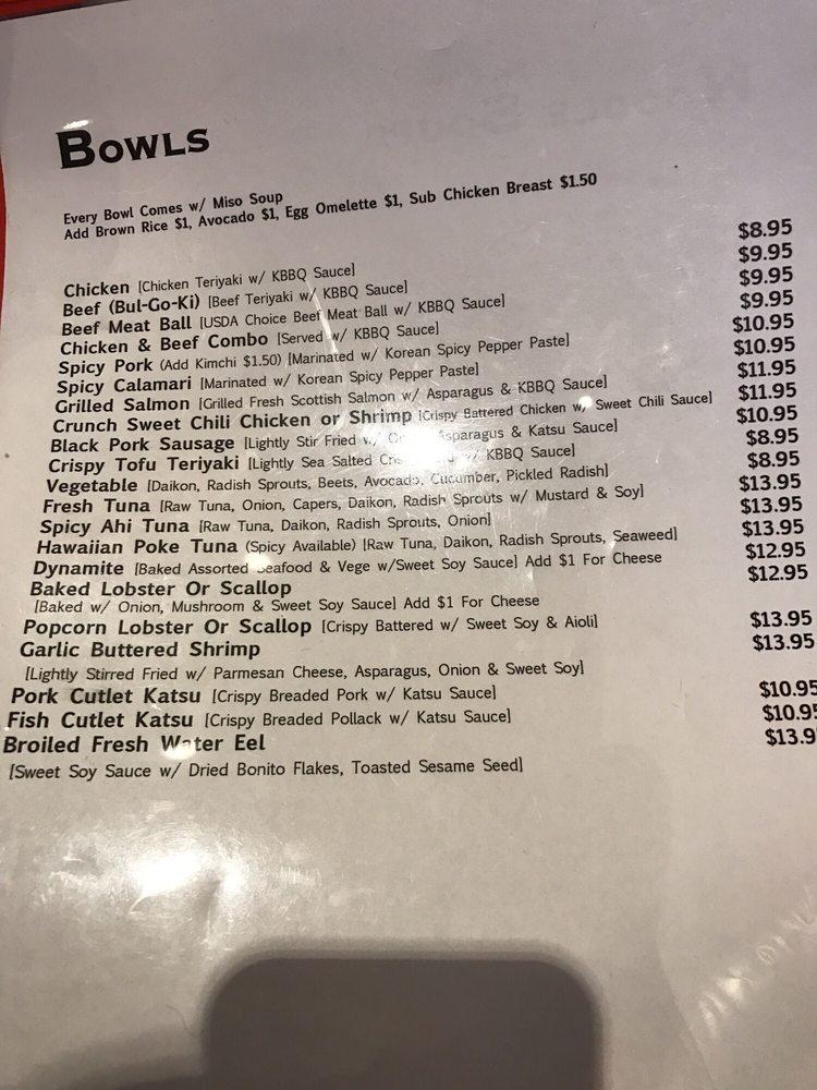 Menu at Chow-Ya restaurant, Lompoc