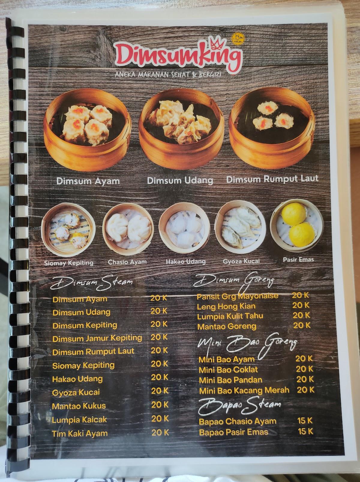 Menu at Dim Sum King restaurant, Medan